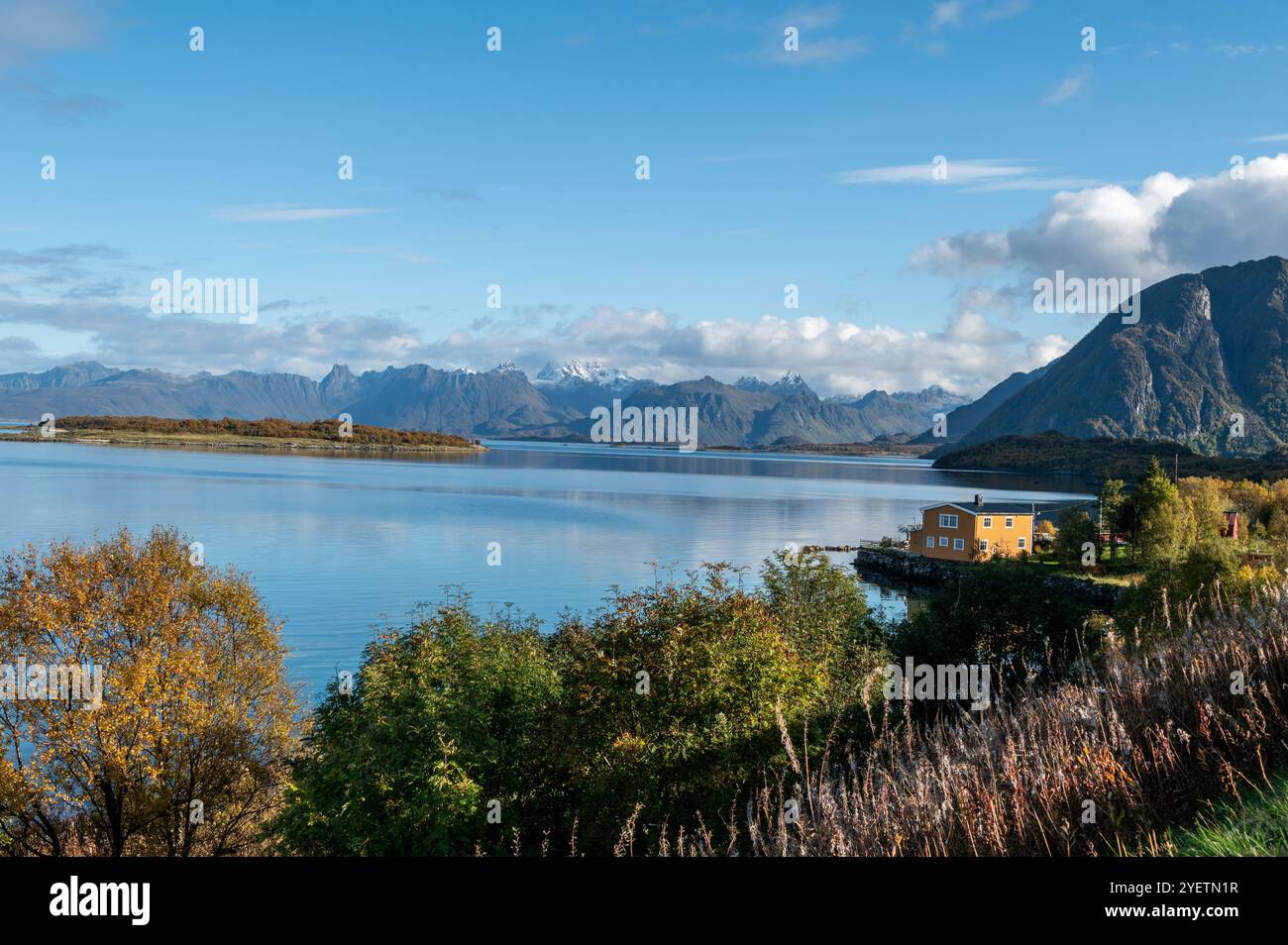 An autumn scene of small island of Holdoya, a community village ...