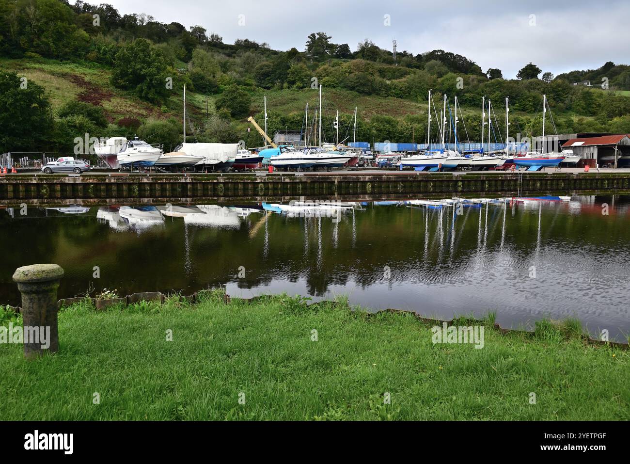 Reflections in the river Dart at Totnes, South Devon, facing Baltic ...