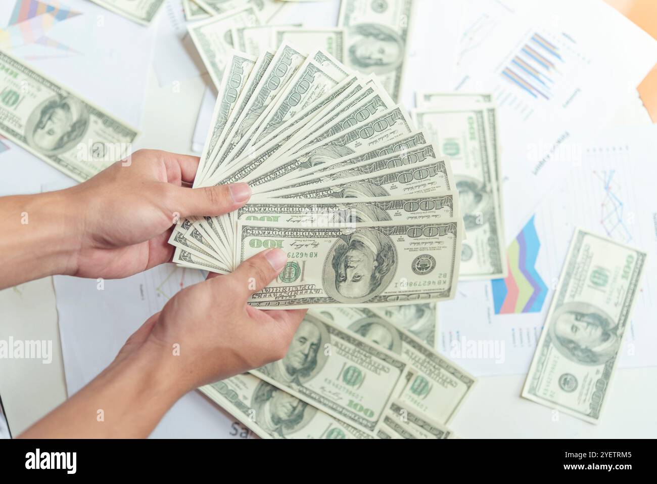 Hand holding loan money dollar bank note give financial payment. Man ...