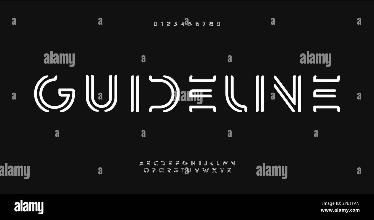 Double line alphabet, rounded minimalist letters, clean contour font ...
