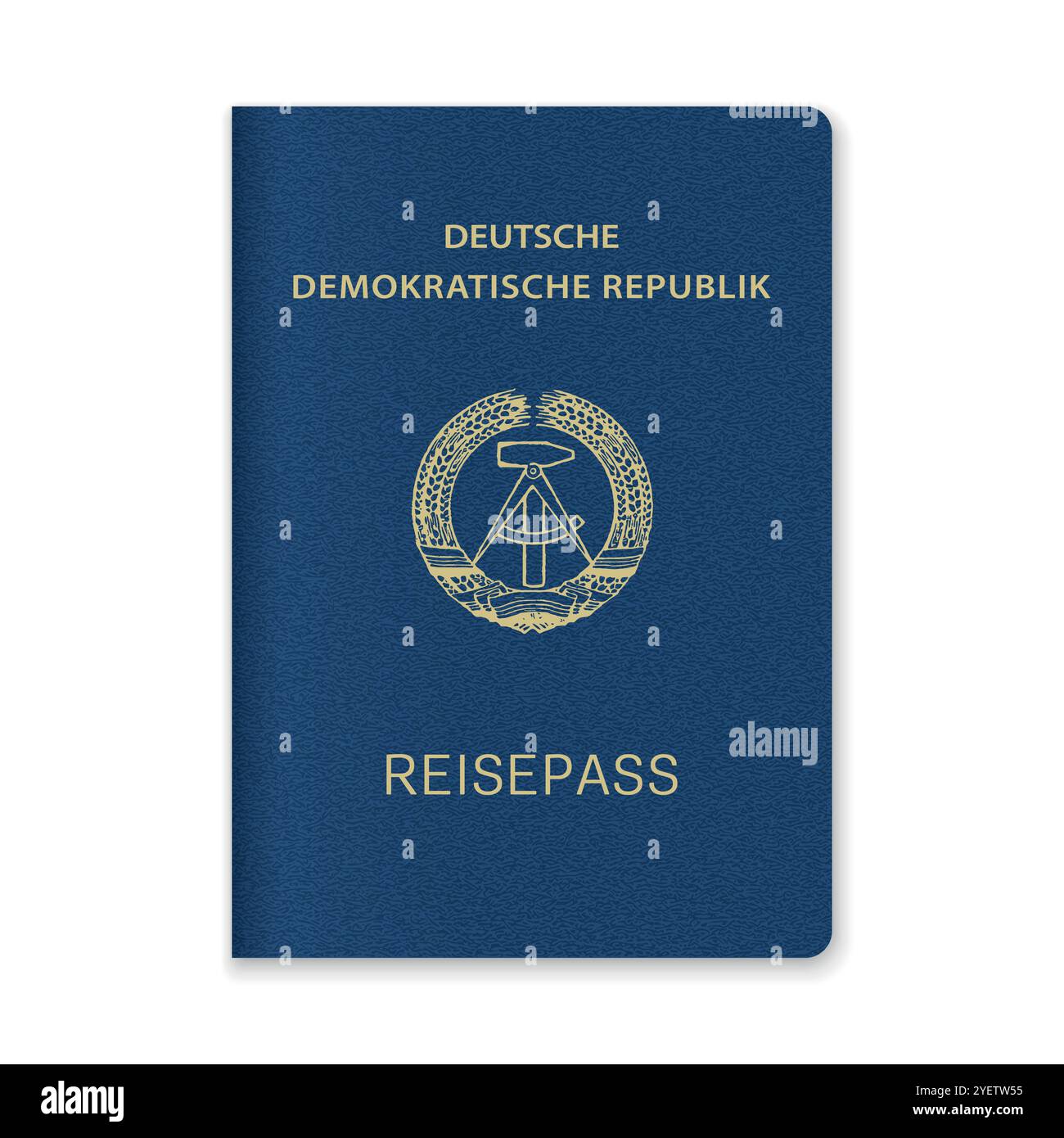 Close-up of a East Germany passport cover featuring gold text and ...