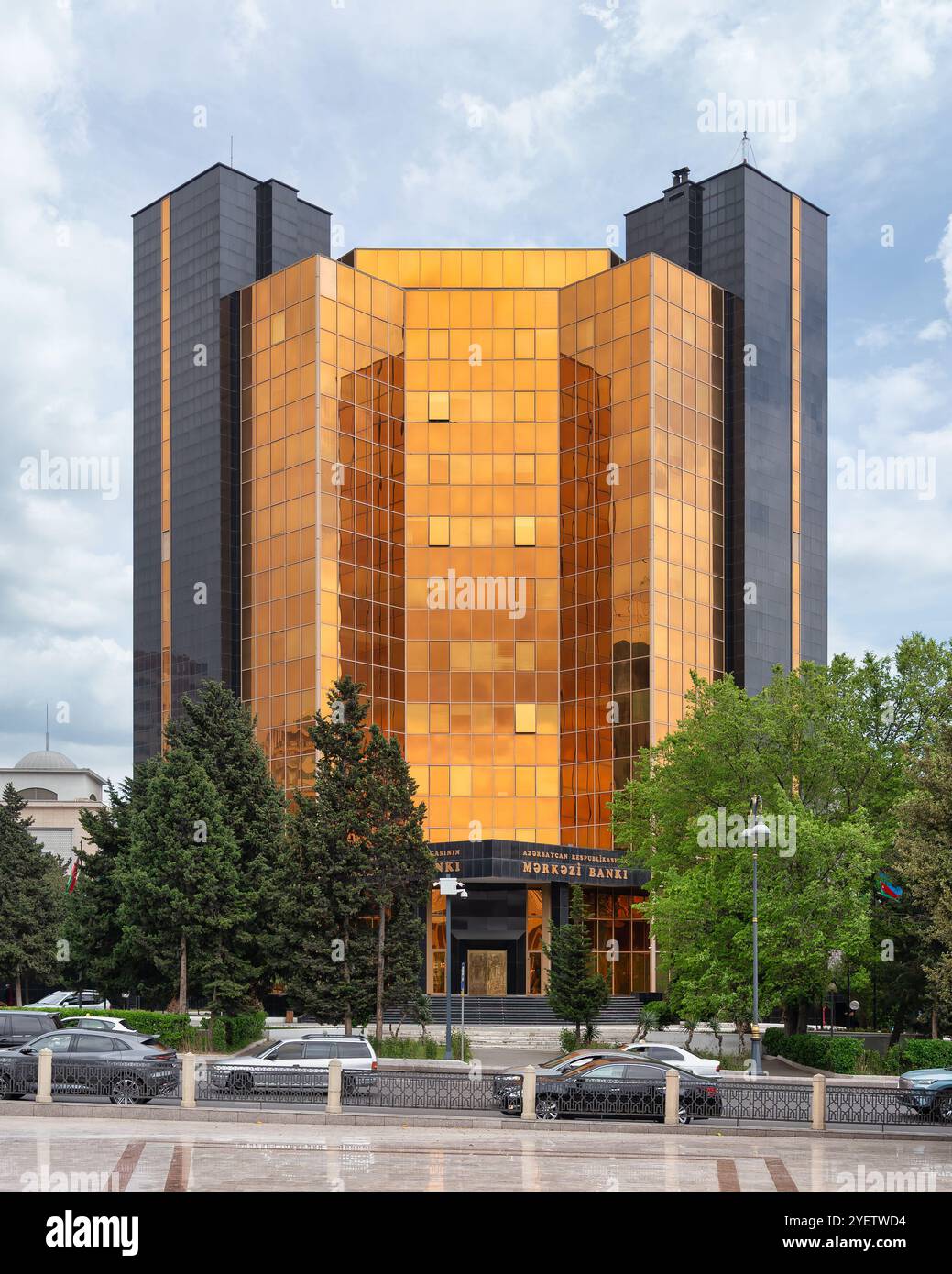 The striking facade of the Central Bank in Baku, Azerbaijan features a ...