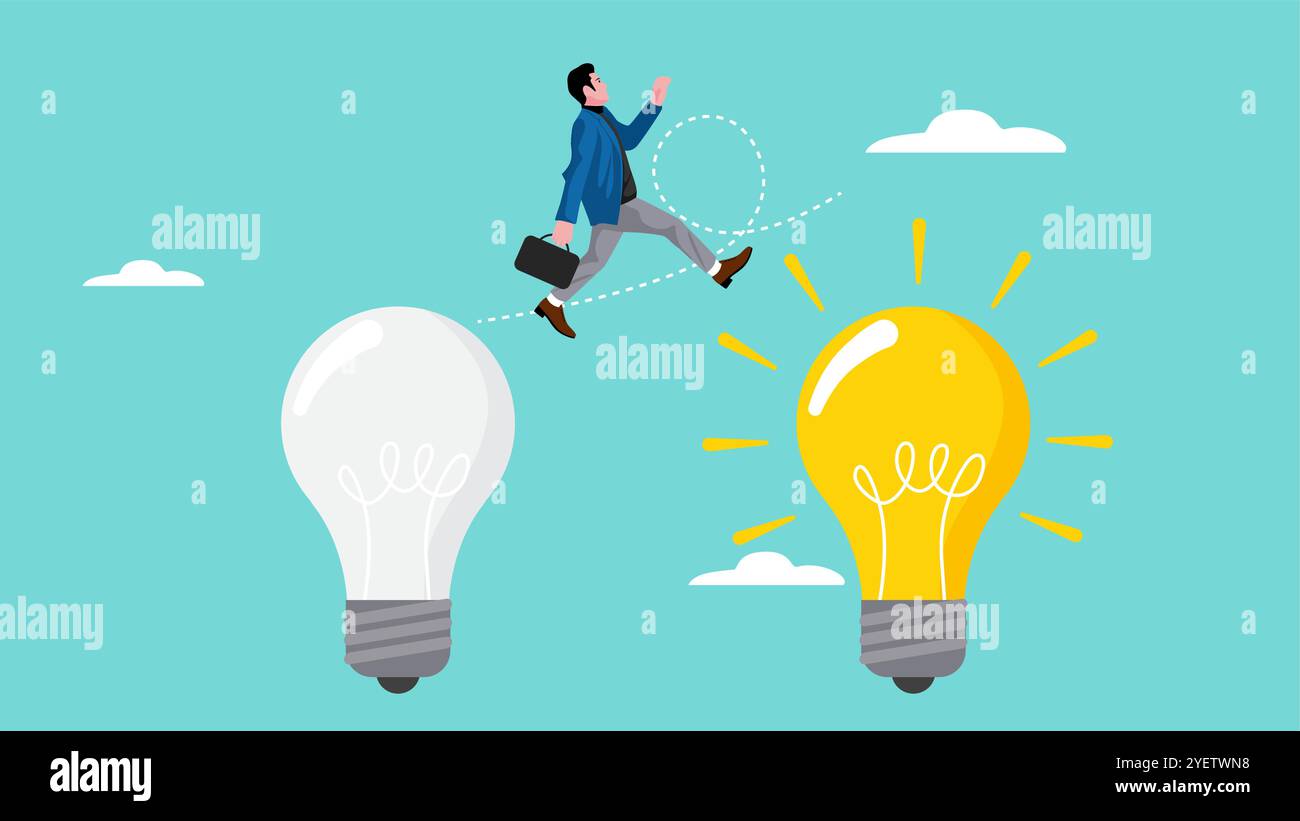 change business strategy, illustration of a businessman jumping from a ...
