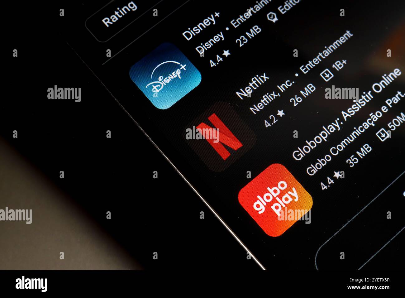 November 1, 2024, Brazil. In this photo illustration, the Disney Plus, Netflix and Globoplay app ...