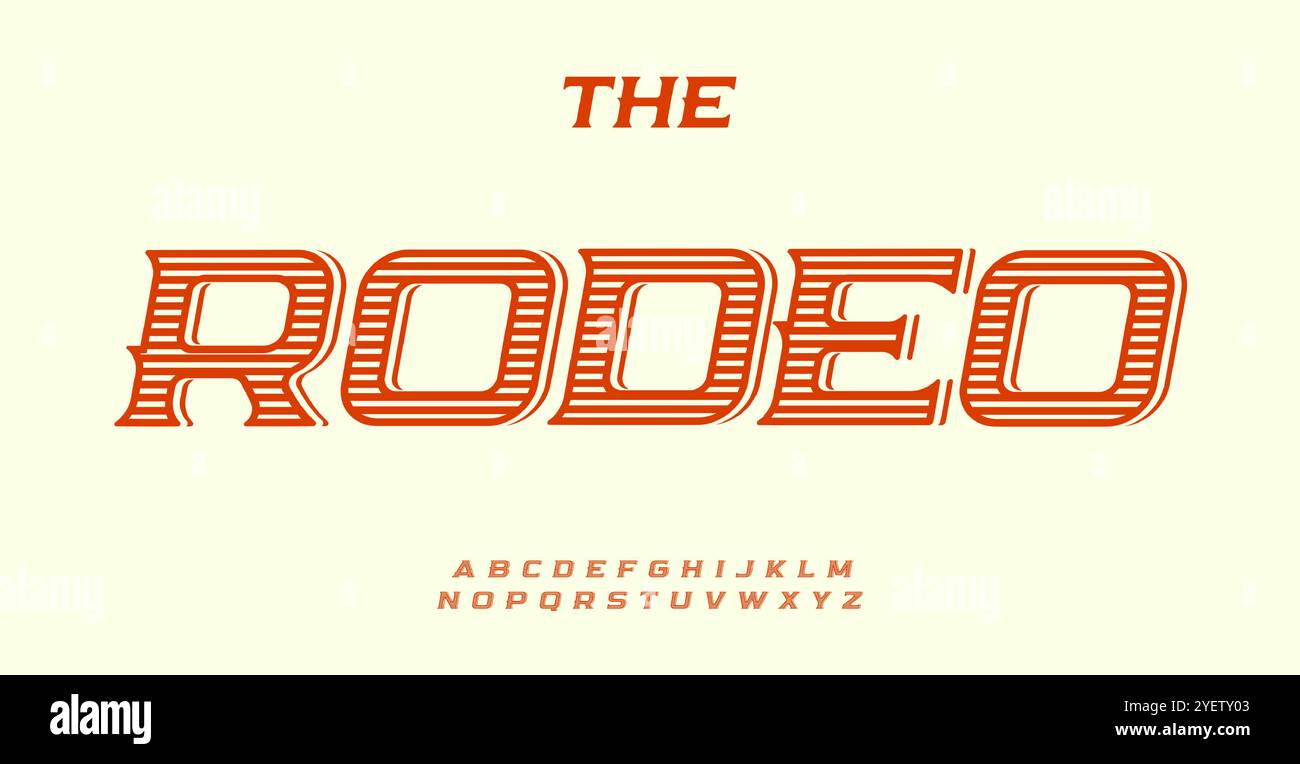 Vintage western alphabet, bold striped letters, rugged antique font for ...