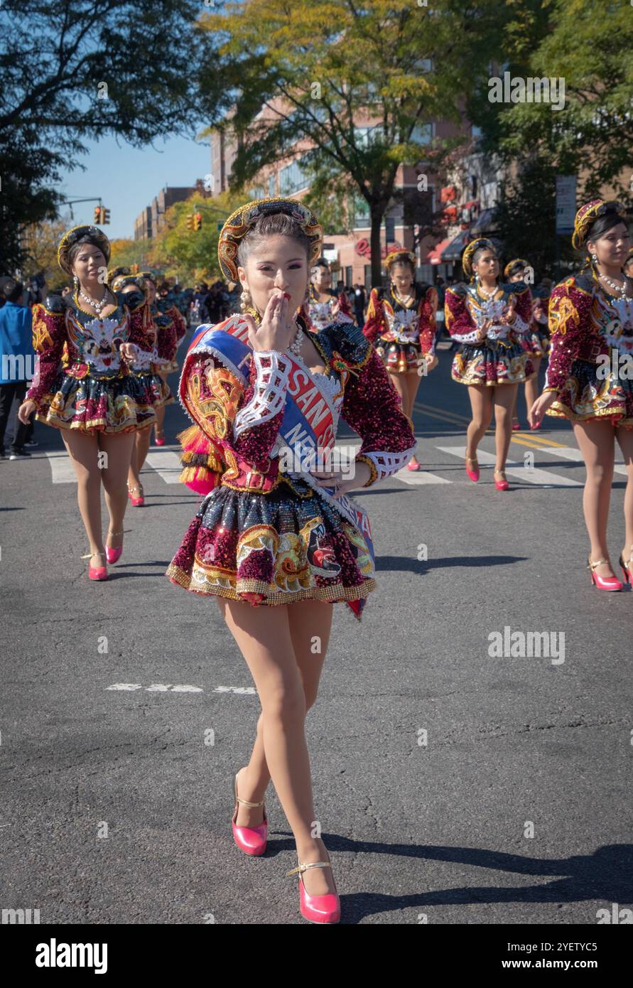Miss San Simon USA Jersey branch blows a kiss during the 2024 Bolivian ...