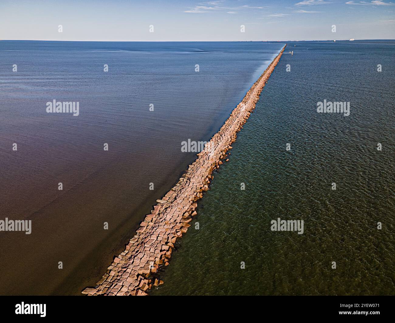 Aerial view of Galveston's North Jetty looking out to the Gulf of ...