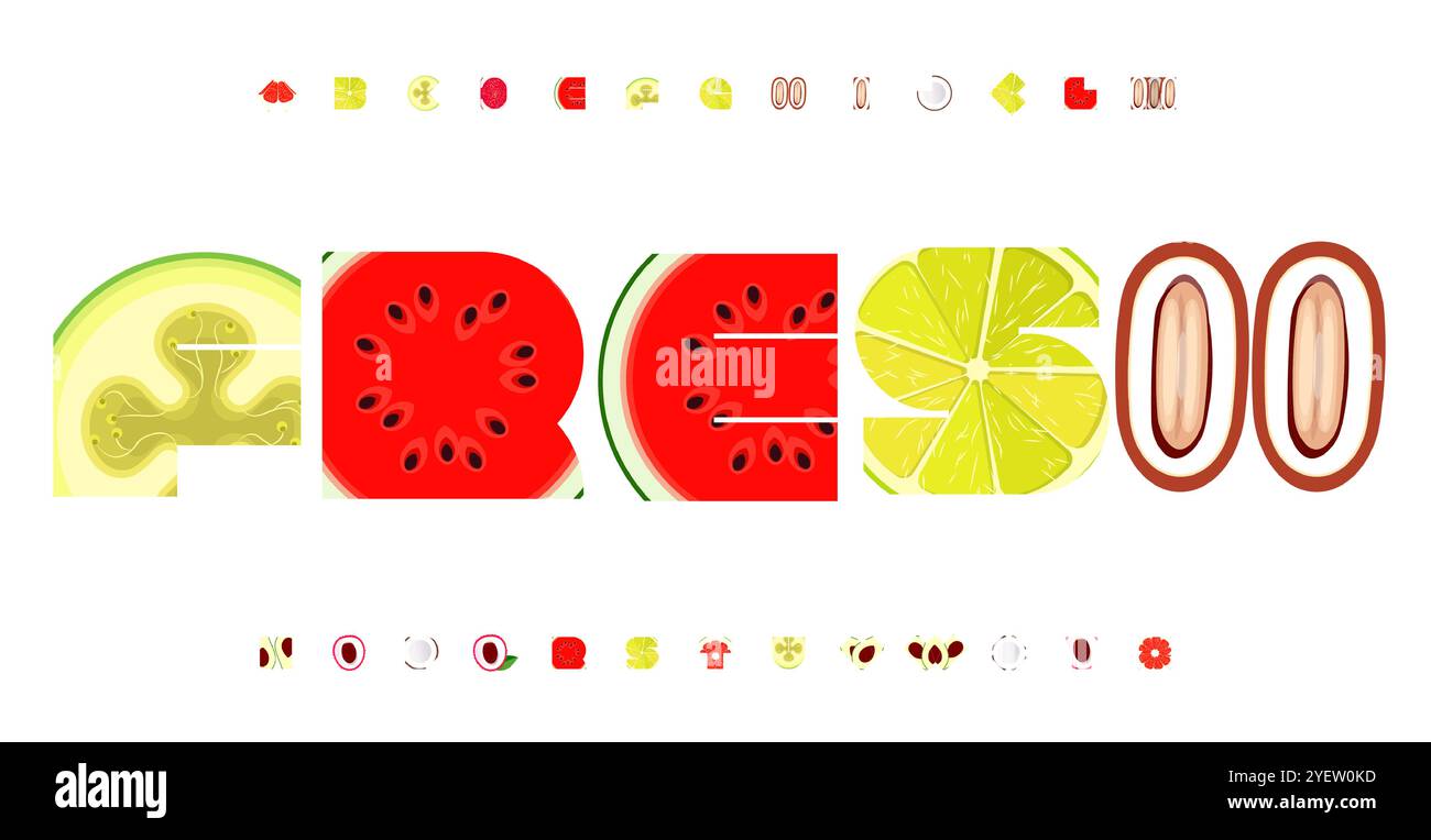 Playful fruit alphabet, juicy organic letters, fresh edible font for ...