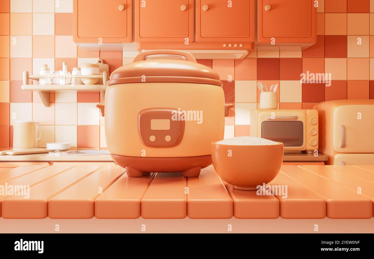 Cookware in the kitchen room with cartoon style, 3d rendering. 3D ...