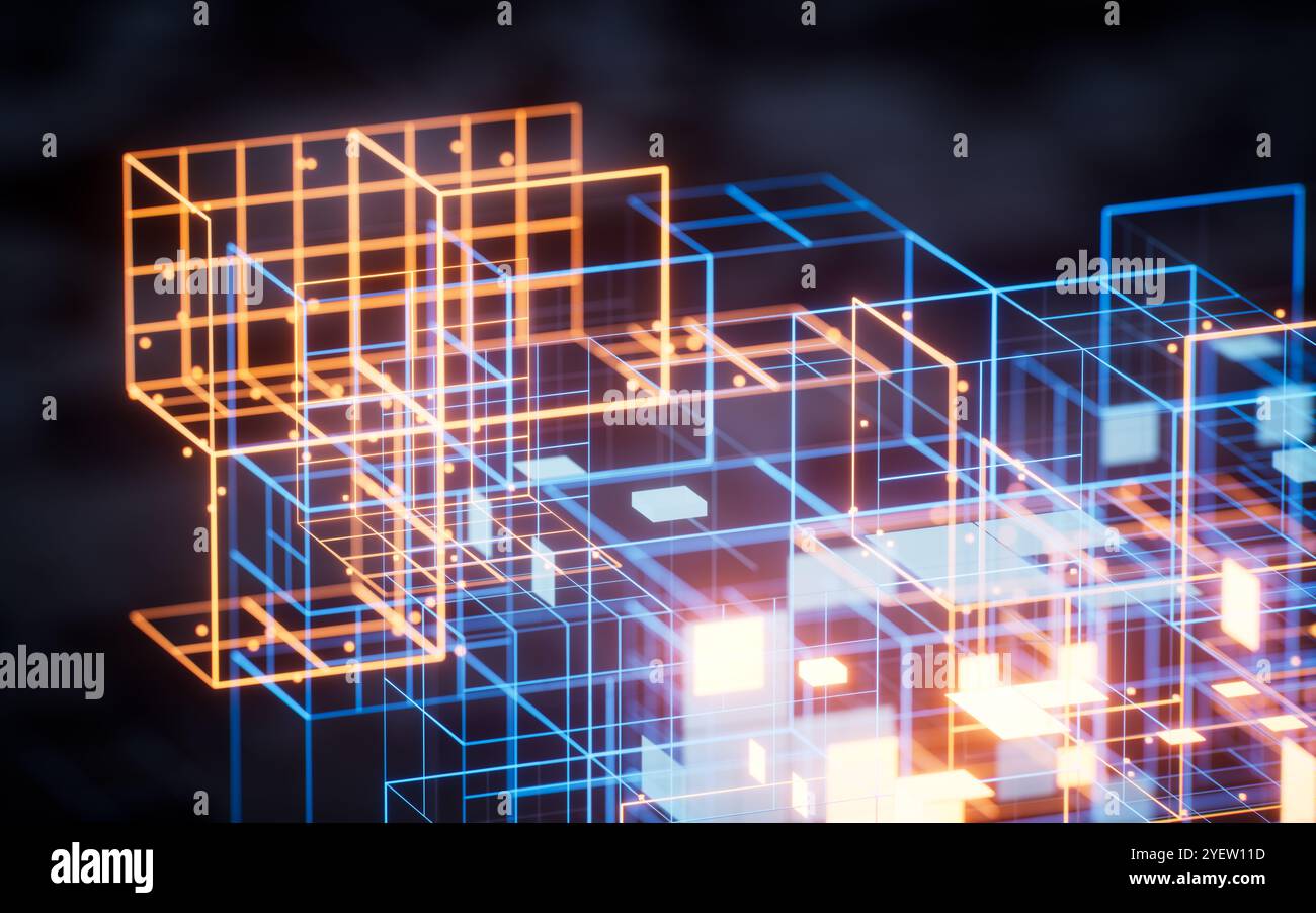 Digital cyberspace with glowing cross lines, 3d rendering. 3D illustration Stock Photo - Alamy