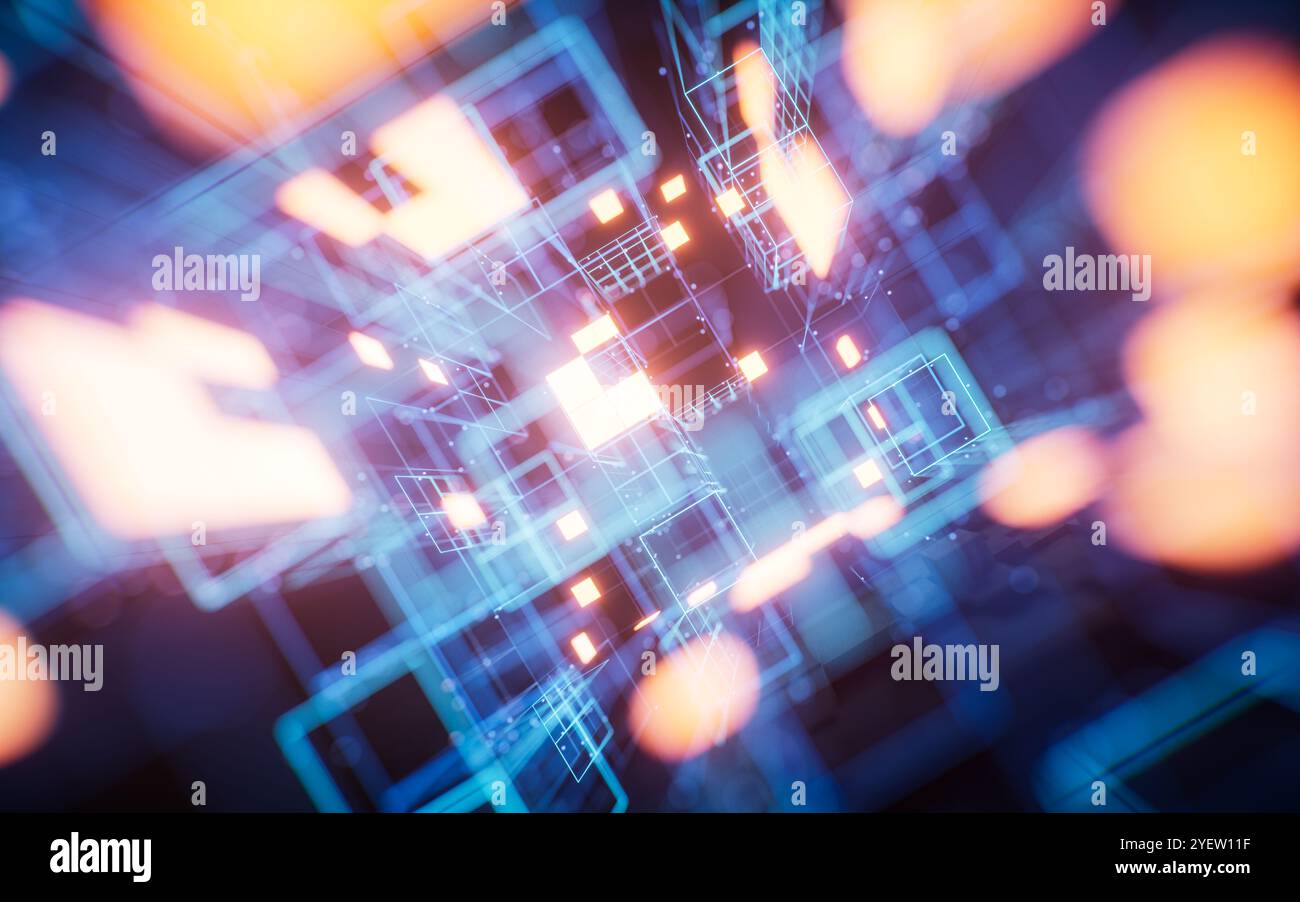 Digital cyberspace with glowing cross lines, 3d rendering. 3D ...