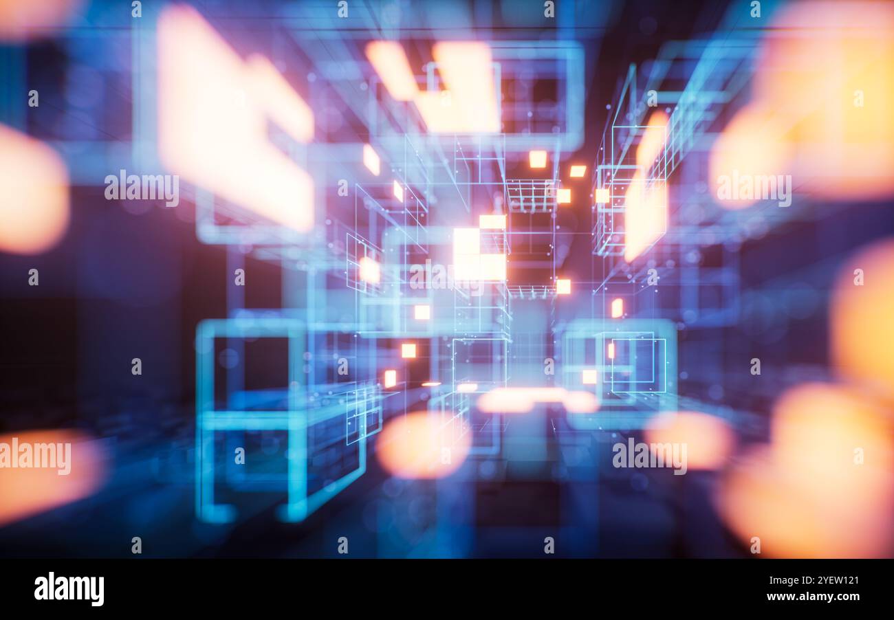 Digital cyberspace with glowing cross lines, 3d rendering. 3D illustration Stock Photo - Alamy