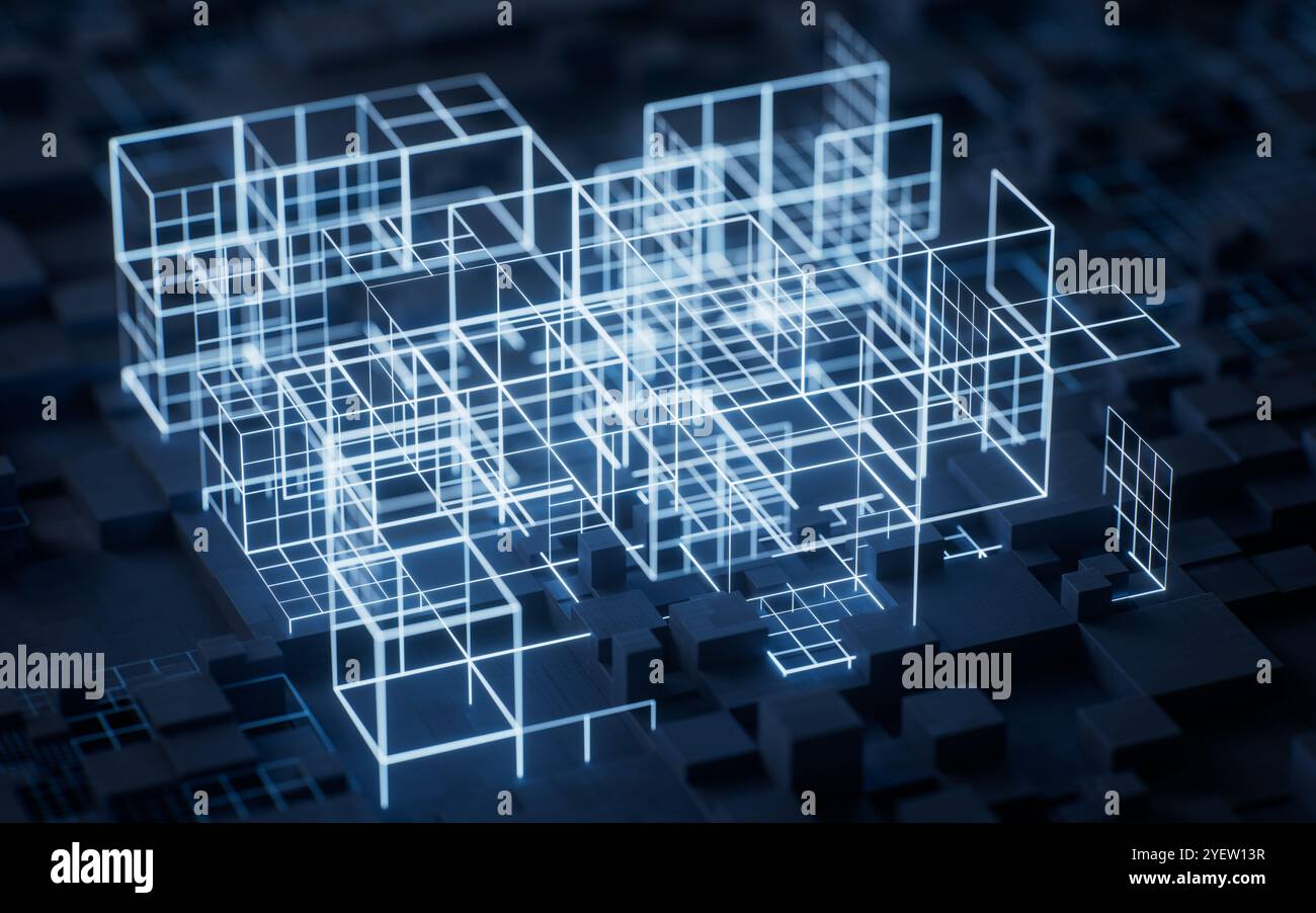 Technology circuit board and glowing lines, 3d rendering. 3D ...