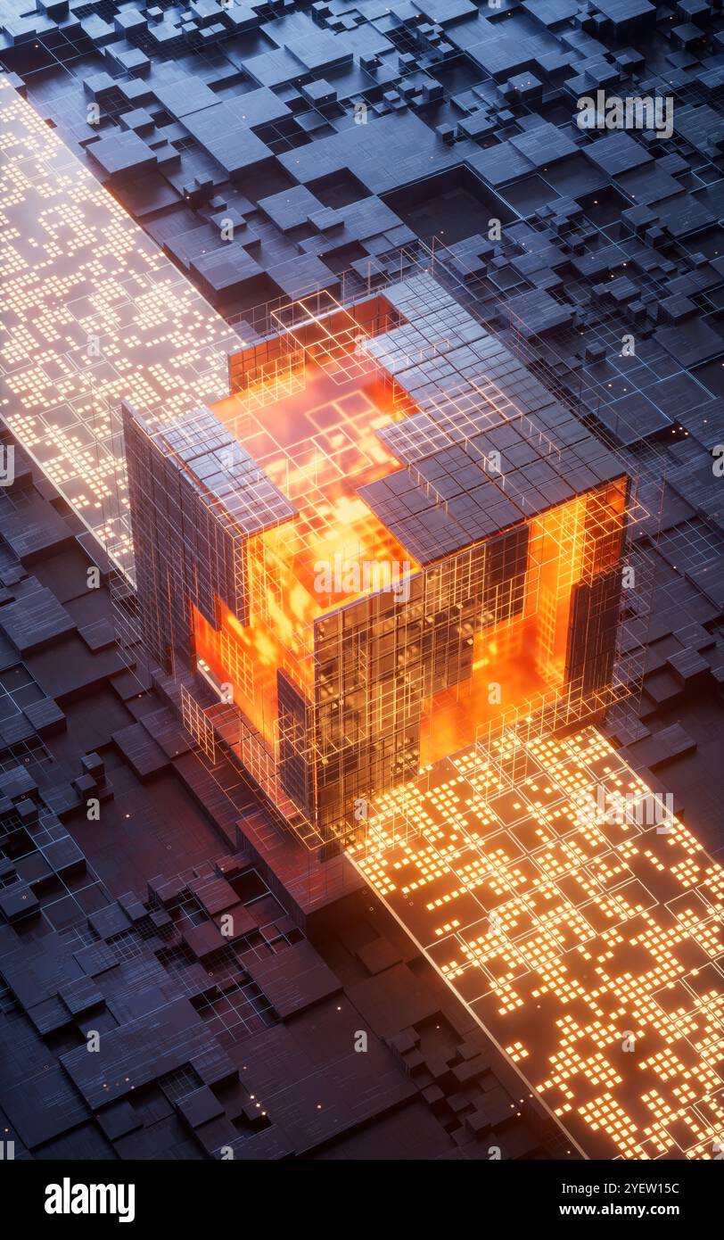 Technology circuit board and core, 3d rendering. 3D illustration Stock ...