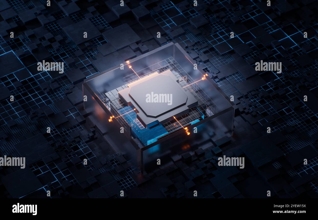 Technology circuit board and core, 3d rendering. 3D illustration Stock ...