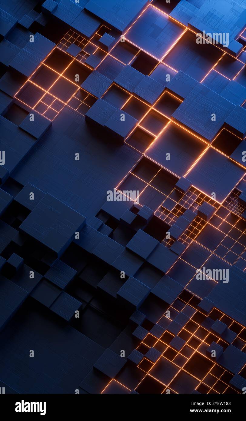 Metallic electronic cube circuit board, 3d rendering. 3D illustration ...