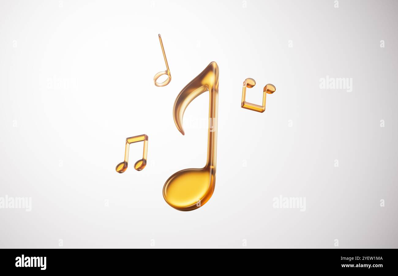 Golden glass music notes with white background, 3d rendering. 3D ...