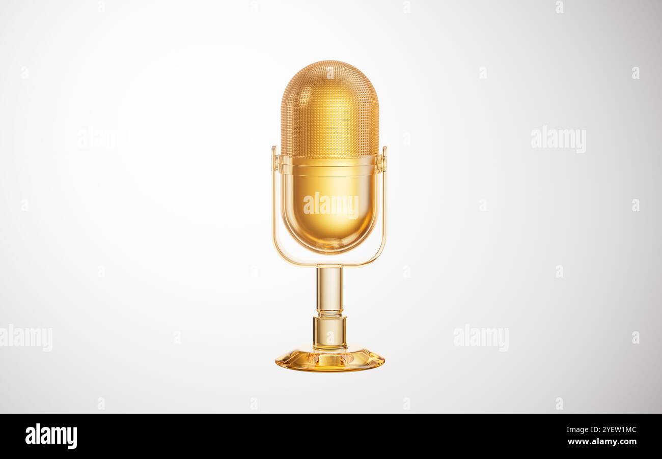 Golden glass microphone with white background, 3d rendering. 3D ...