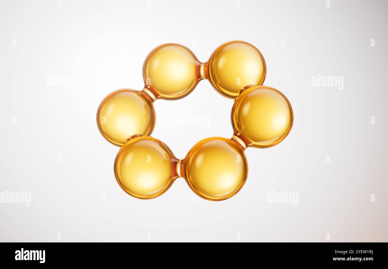 Biological golden hexagonal molecule, 3d rendering. 3D illustration ...