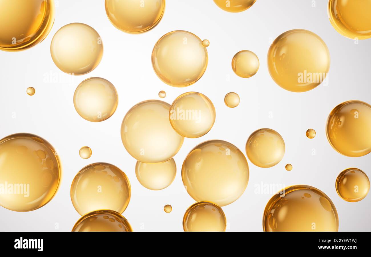 Golden liquid oil bubble background, 3d rendering. 3D illustration ...