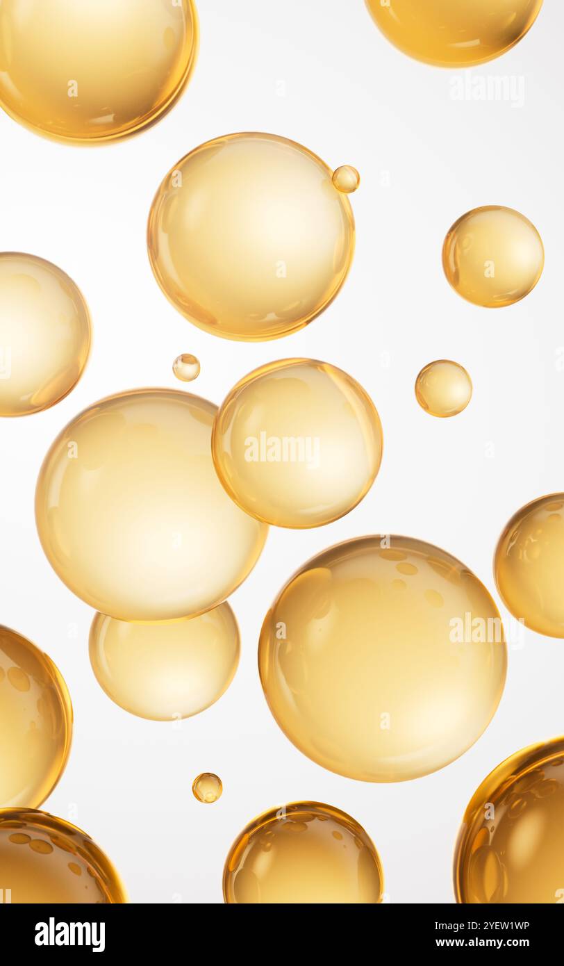 Golden liquid oil bubble background, 3d rendering. 3D illustration ...