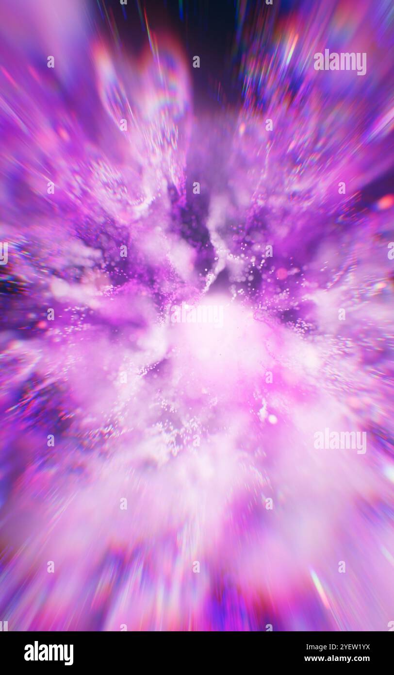 Purple flowing particles with explosive wave effect, 3d rendering. 3D ...