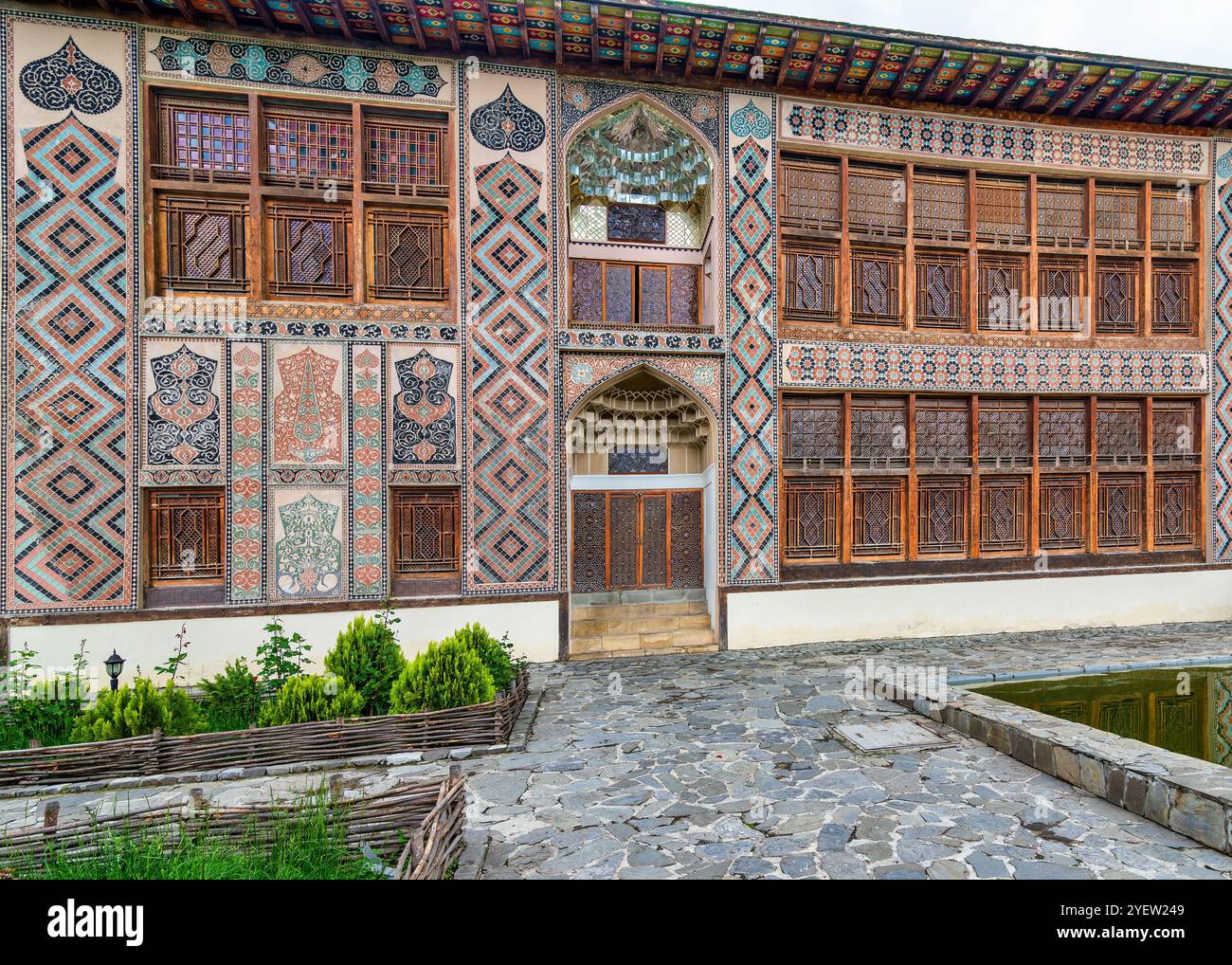 Intricate architecture of Shaki Khan's Palace, in Shaki, Azerbaijan ...
