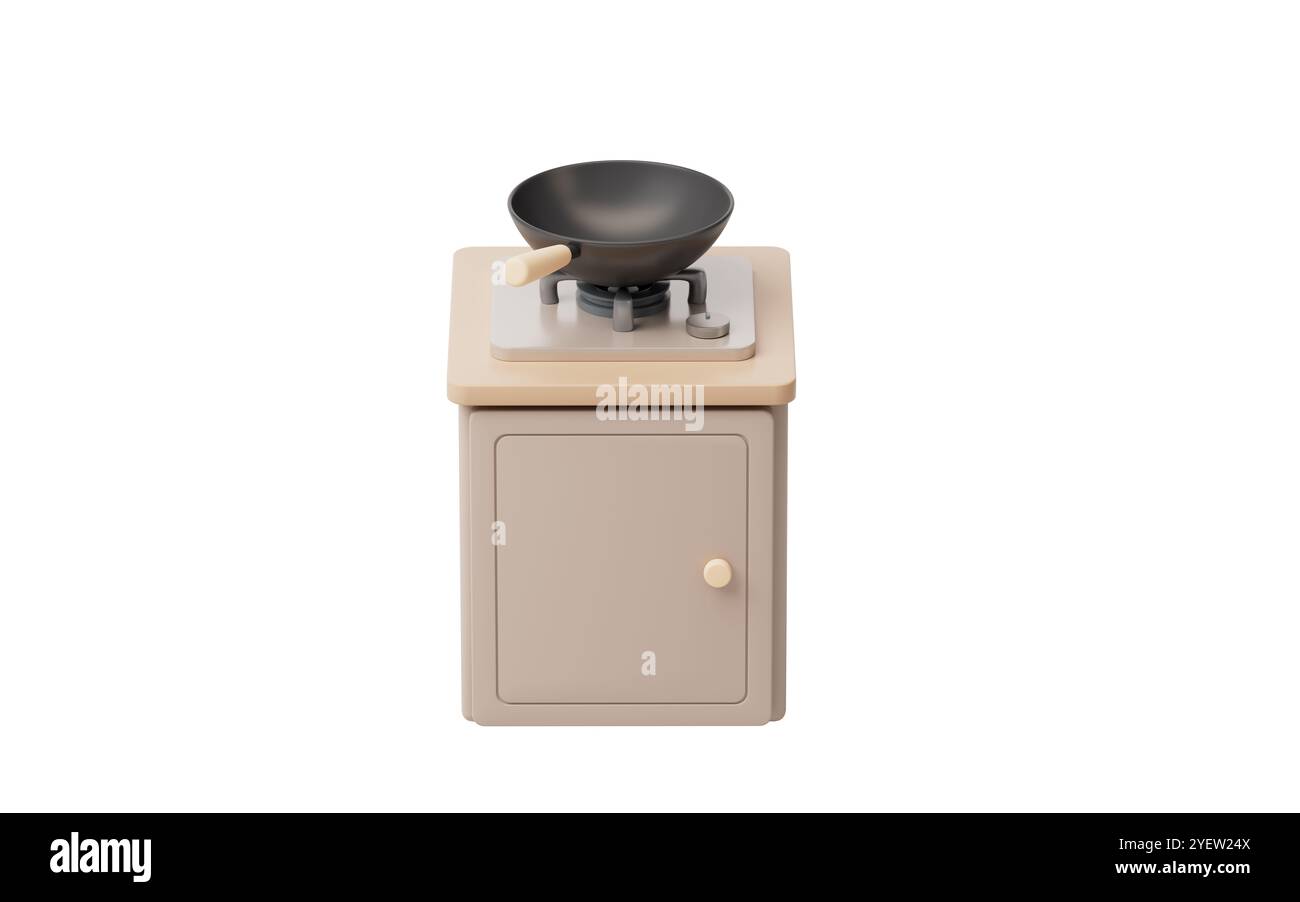 Cartoon style kitchen gas stove and cabinet, 3d rendering. 3D ...