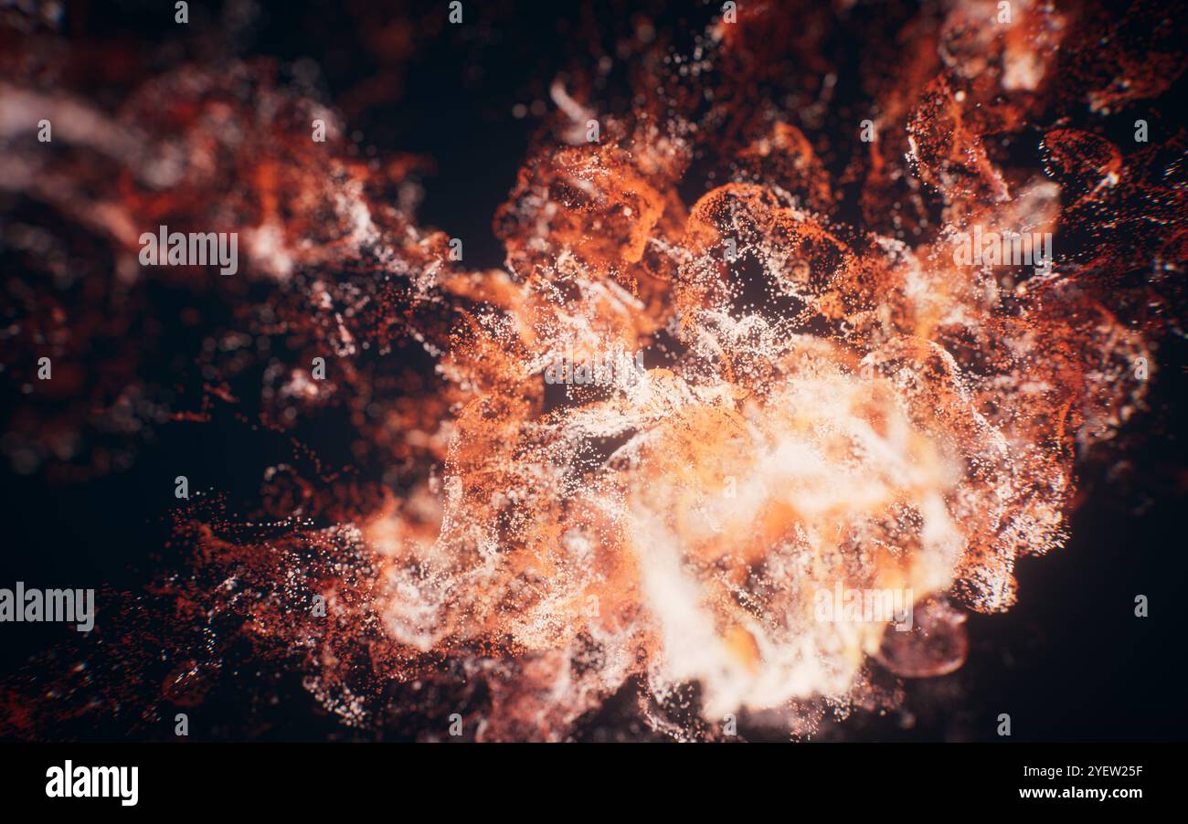 Red flowing particles with explosive wave effect, 3d rendering. 3D ...