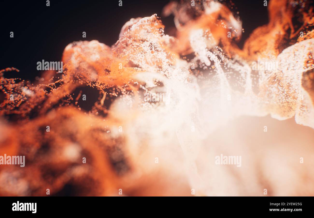 Red flowing particles with explosive wave effect, 3d rendering. 3D ...