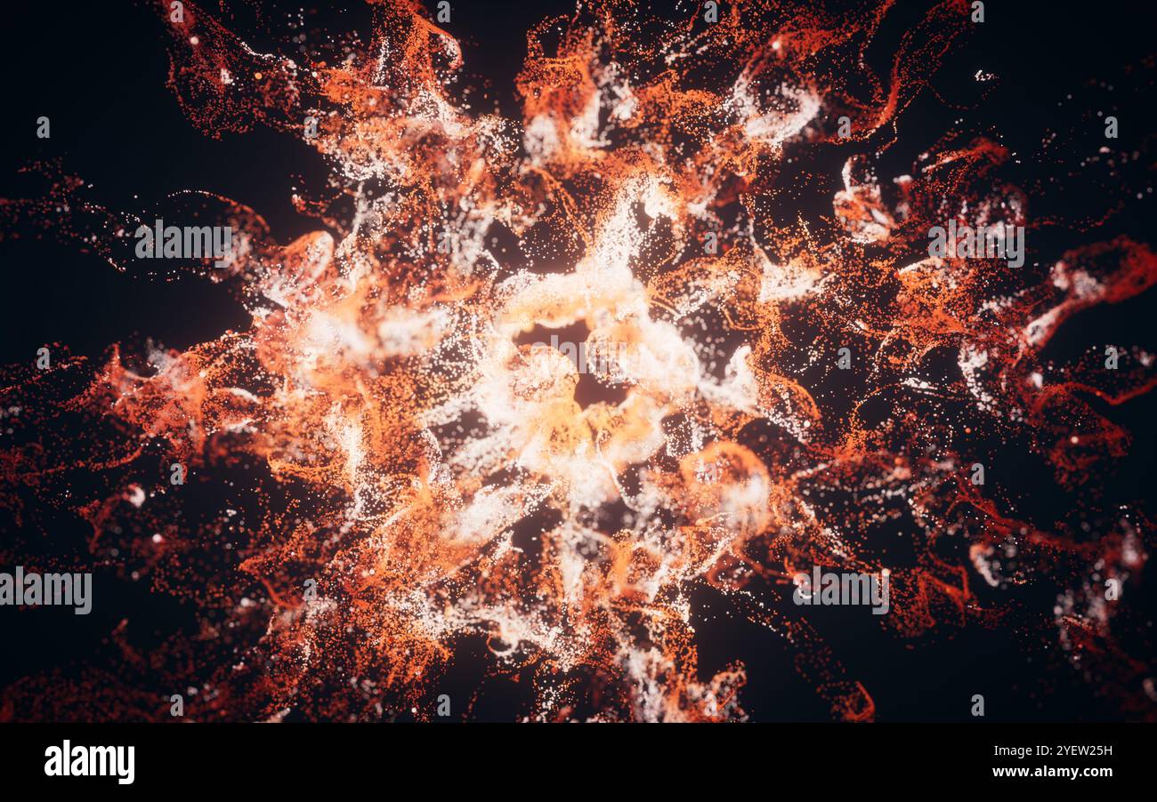 Red flowing particles with explosive wave effect, 3d rendering. 3D illustration Stock Photo - Alamy