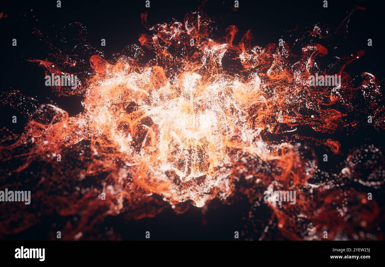 Red flowing particles with explosive wave effect, 3d rendering. 3D ...