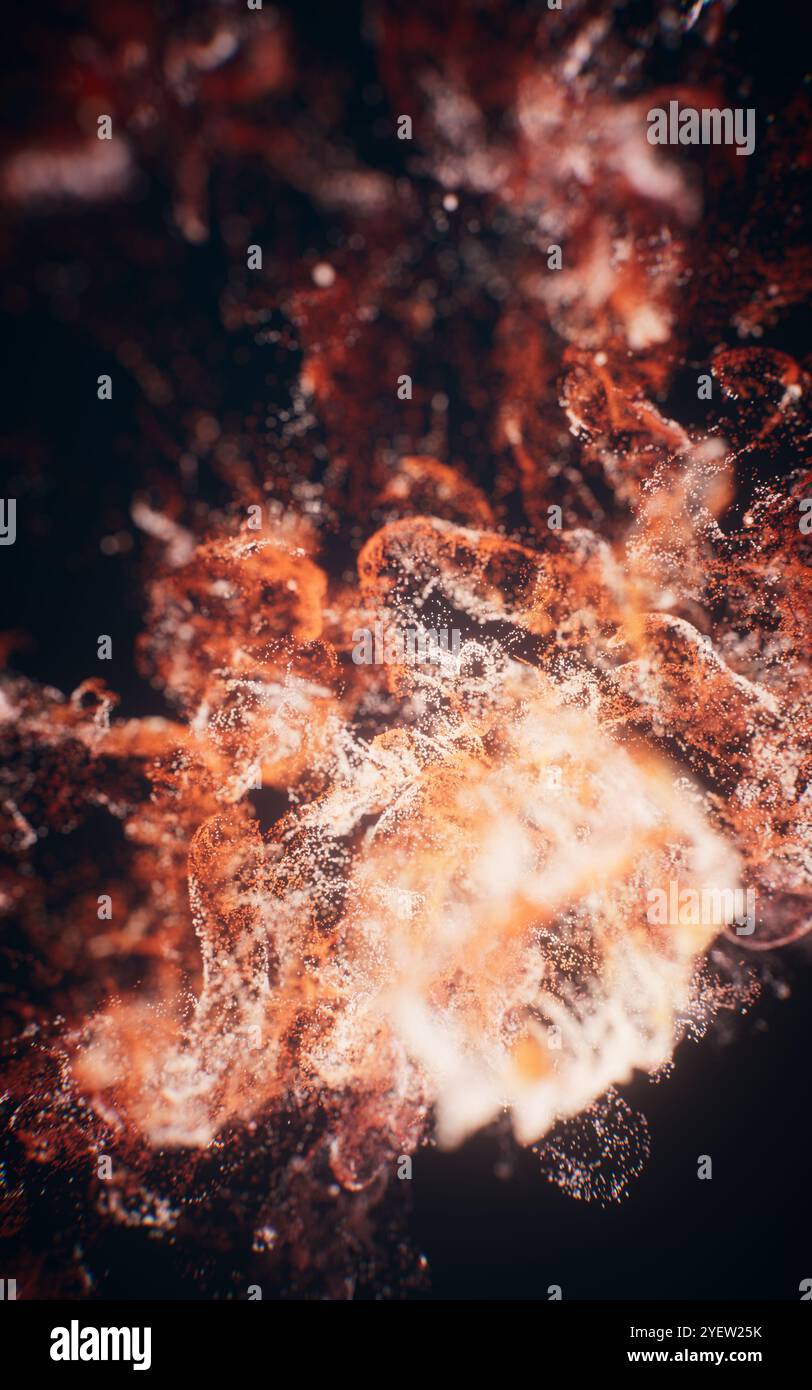 Red flowing particles with explosive wave effect, 3d rendering. 3D ...