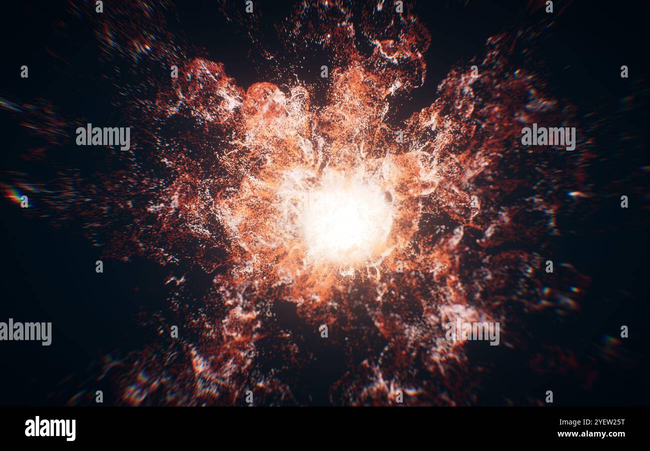 Red flowing particles with explosive wave effect, 3d rendering. 3D illustration Stock Photo - Alamy