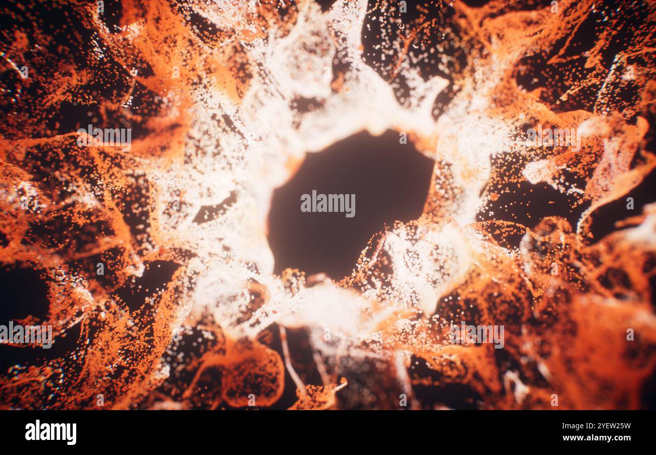 Red flowing particles with explosive wave effect, 3d rendering. 3D ...