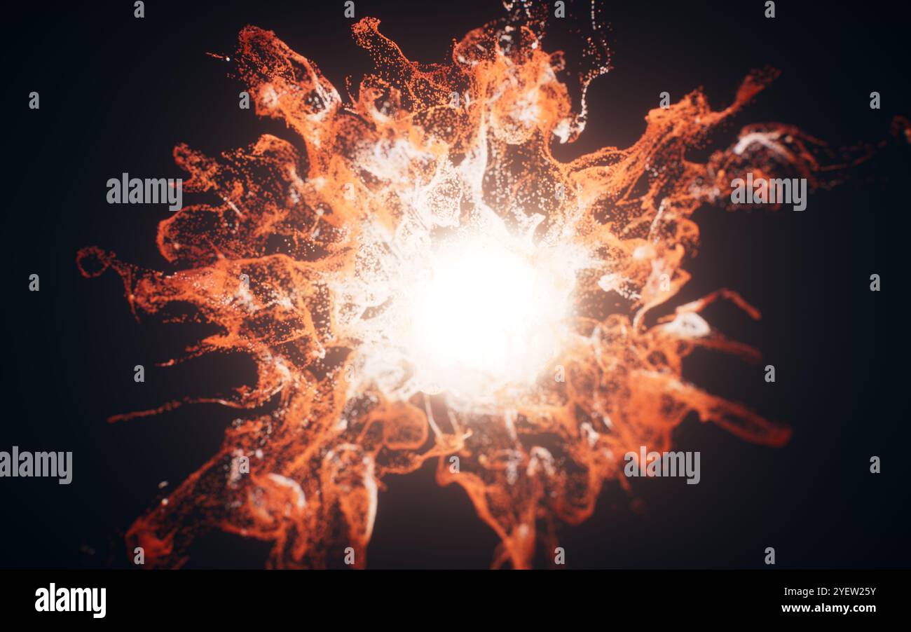 Red flowing particles with explosive wave effect, 3d rendering. 3D ...