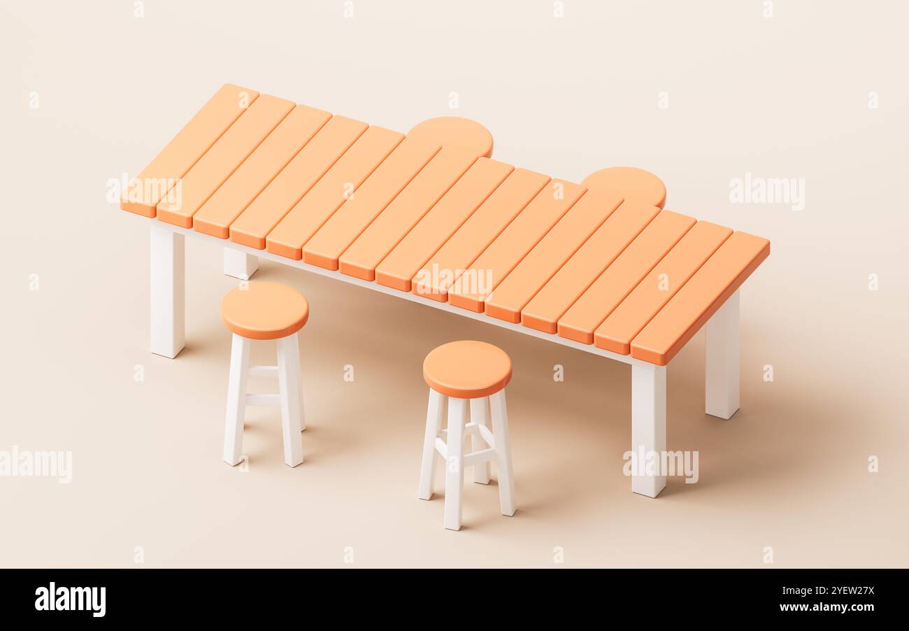 Cartoon style table and chairs, 3d rendering. 3D illustration Stock ...