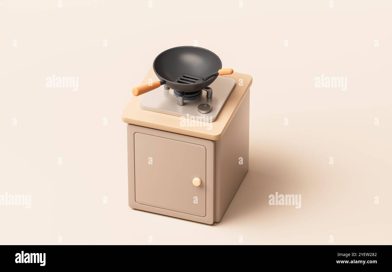 Cartoon style kitchen gas stove and cabinet, 3d rendering. 3D ...