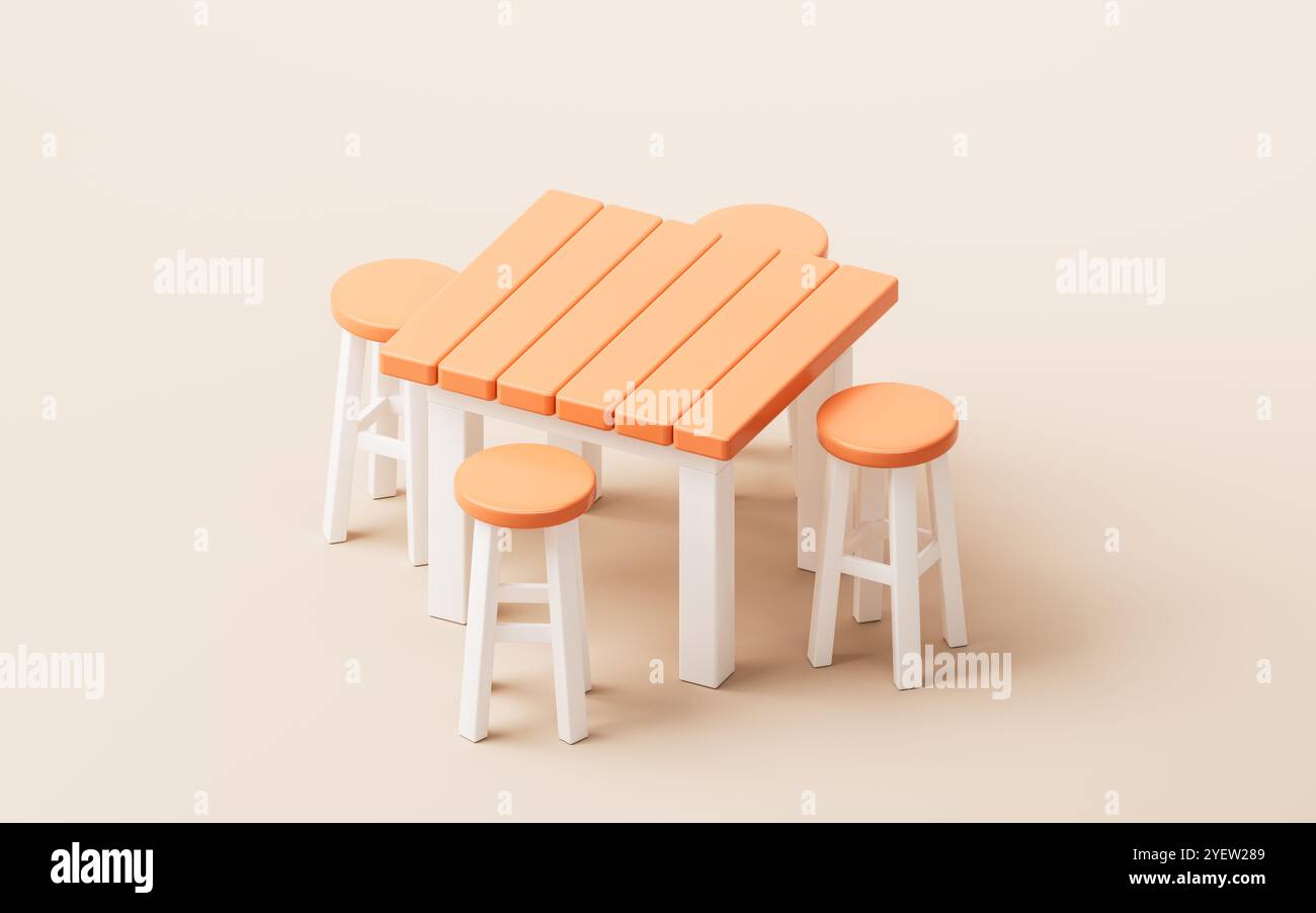 Cartoon style table and chairs, 3d rendering. 3D illustration Stock ...