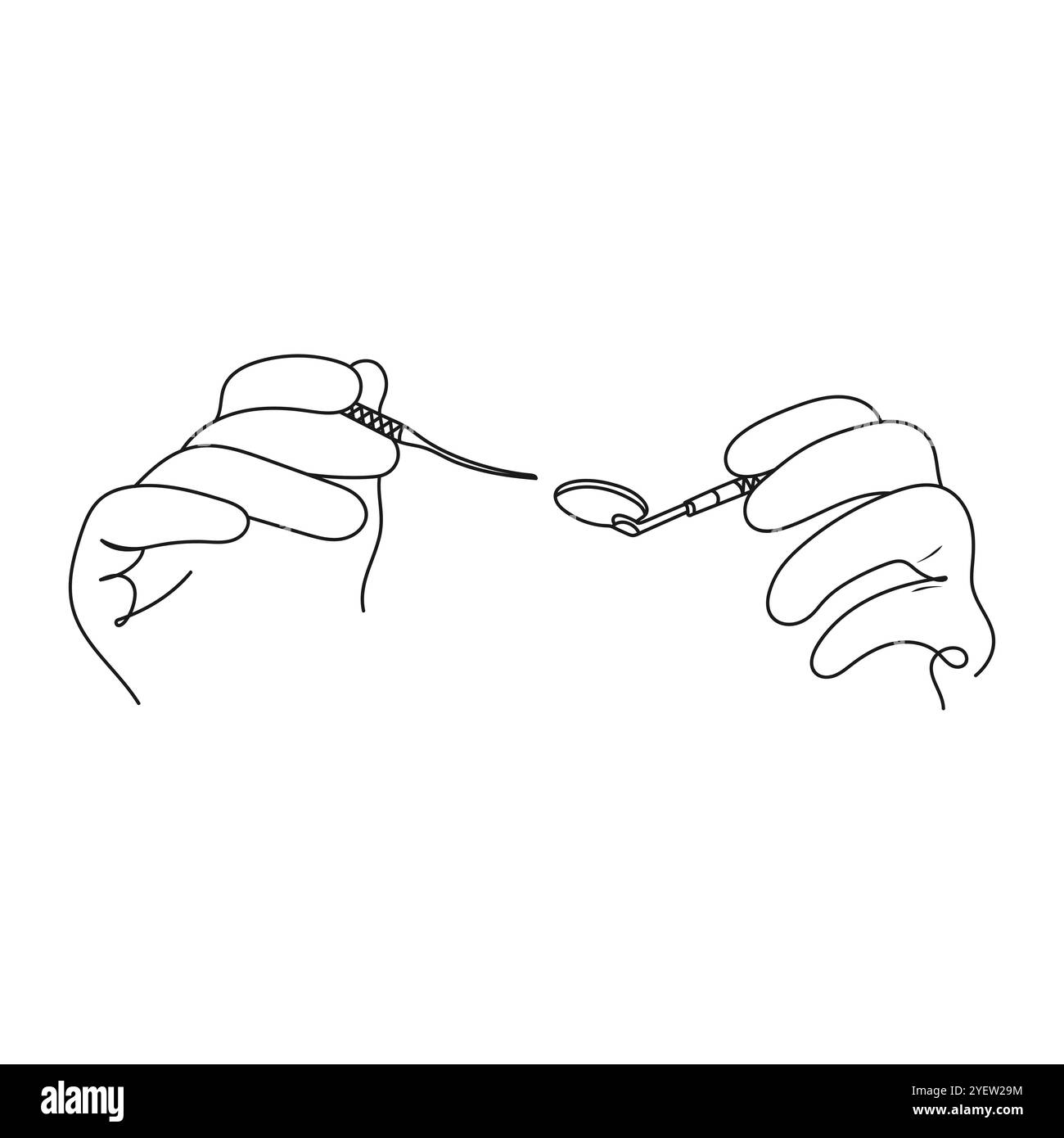 Dentist hands hold dental tools of examining patient's tooth. Dental ...