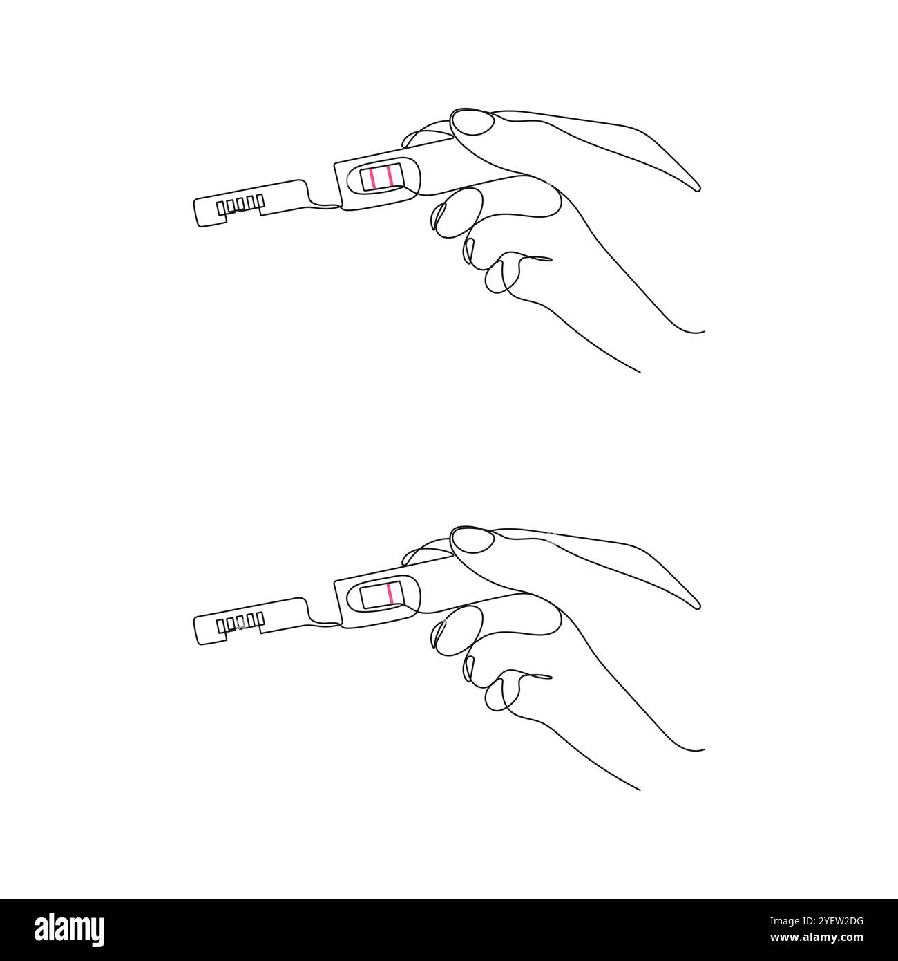 HCG Pregnancy test in womans hand. One line art. Negative and positive ...
