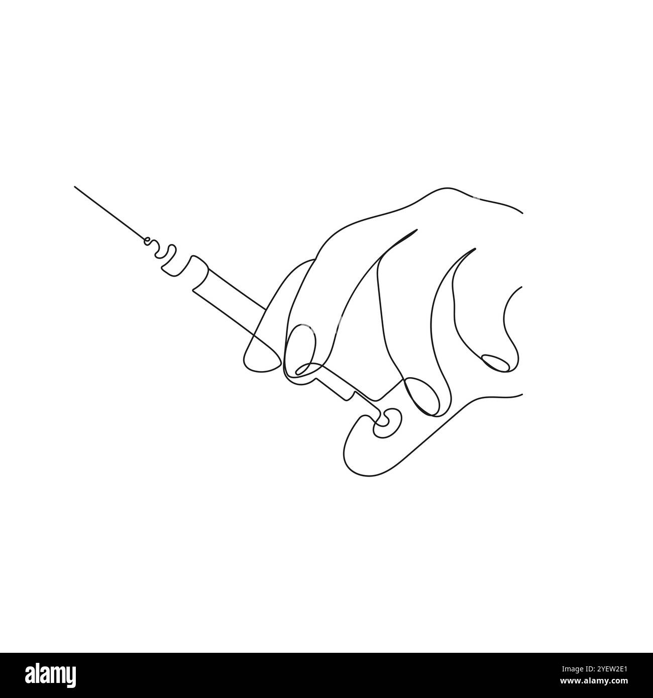 Hand holding syringe with needle. One line art. Vaccination, health ...