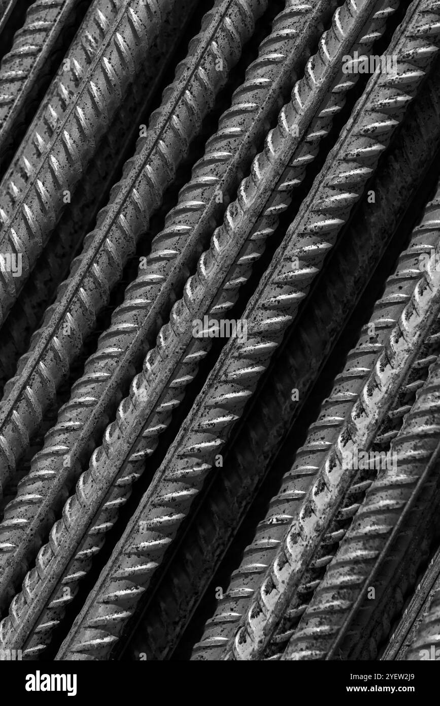 Construction iron rods with rust spots, abstract industrial background ...