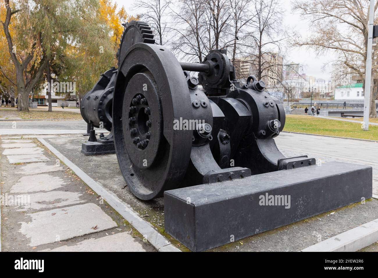 Vintage steam reverse machine from the end of XIX century, old black ...