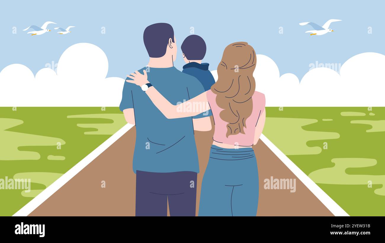Family enjoying peaceful walk outdoor in public park. Parent holding ...