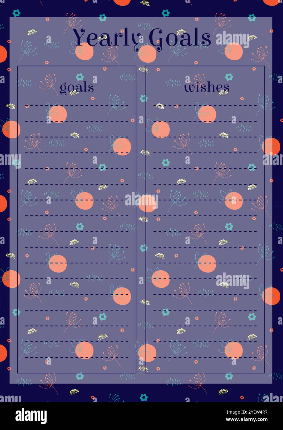 List of New Year Goals template. Concept of personal scheduling ...