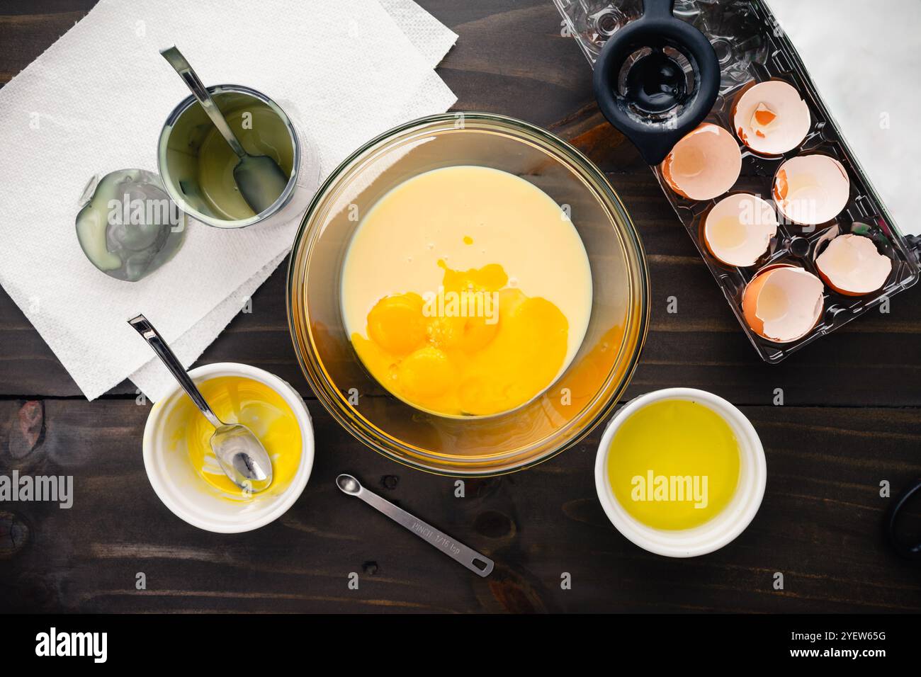 Egg Yolks and Sweetened Condensed Milk in a Glass Mixing Bowl: Custard ...