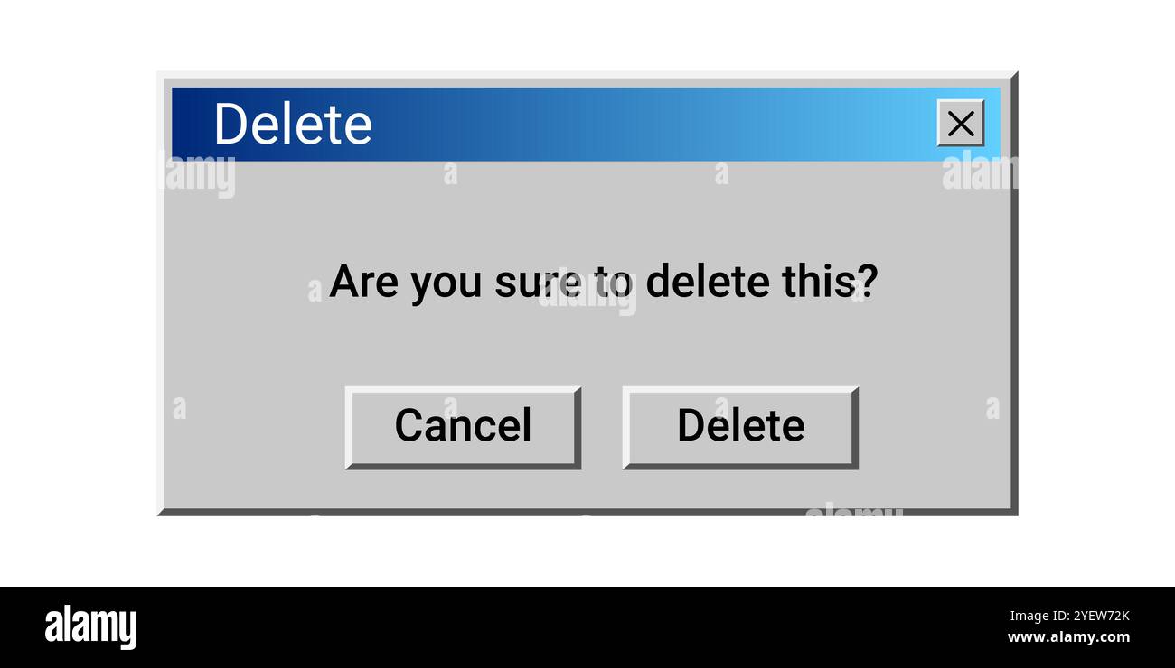 Old delete message on screen. Notification about digital trash Stock ...