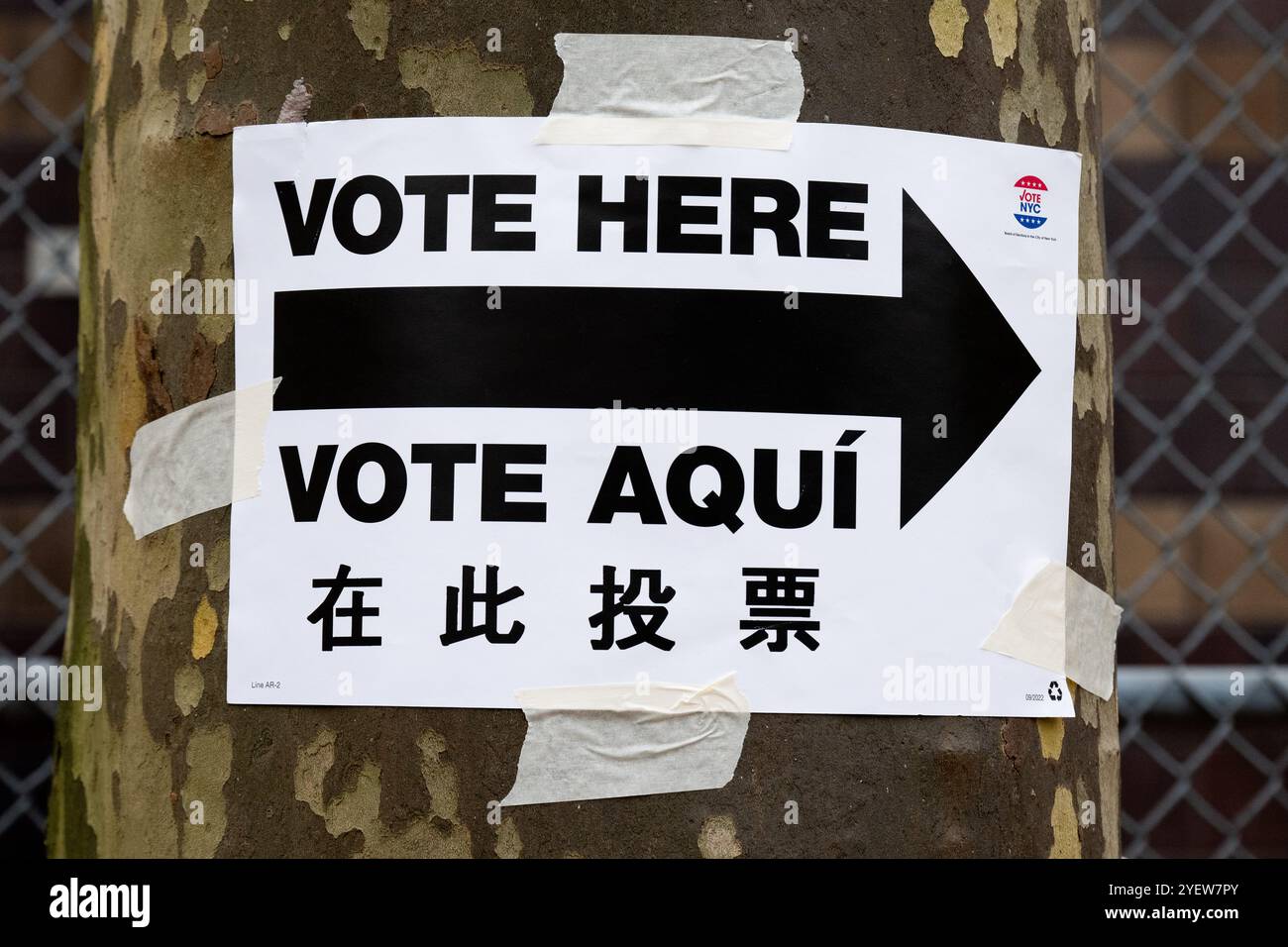 New York City, United States. 01st Nov, 2024. A sign saying"Vote Here ...