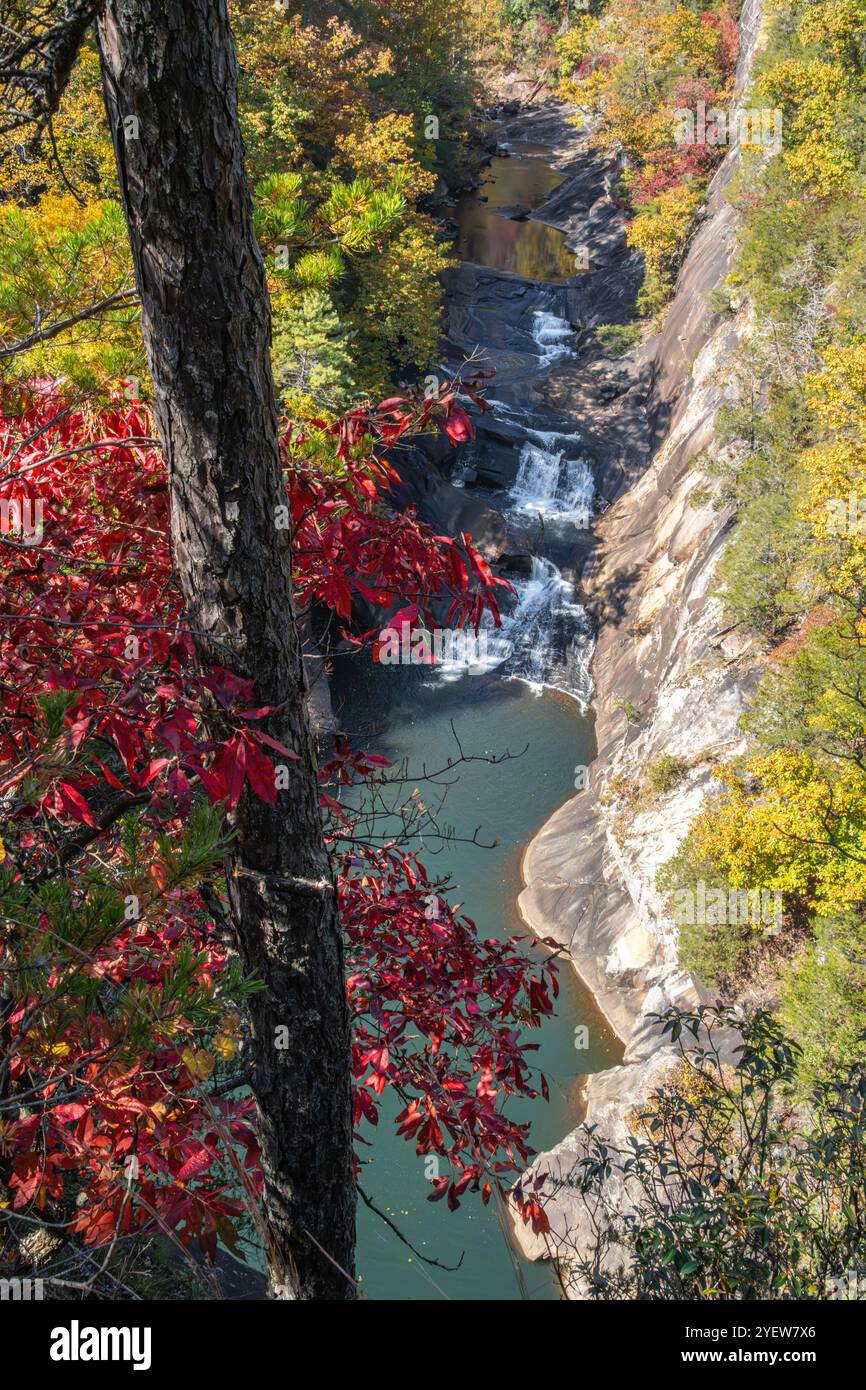 Tallulah Gorge State Park scenic overlook view of L'eau d'Or Falls and Hawthorne Cascade and ...